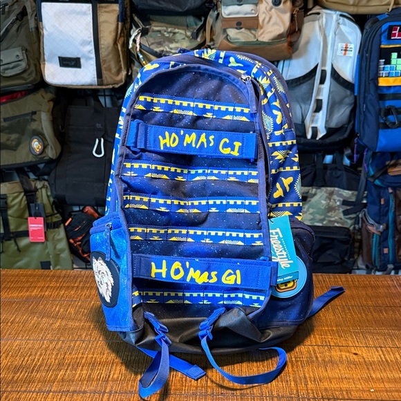 Bags | Nike Out Of Print Blue And Yellow Backpack | Poshmark